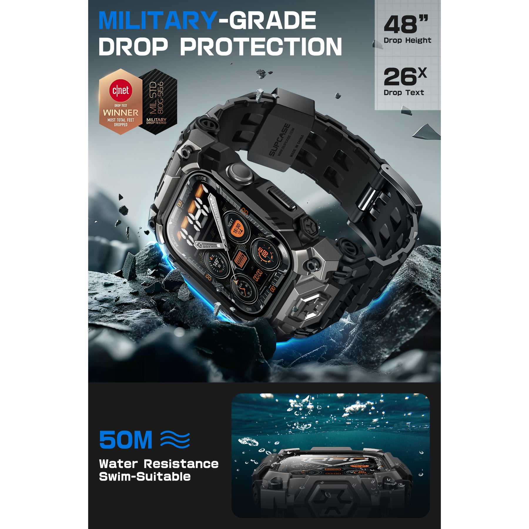 Apple Watch UB Ore Wristband Case (46mm)-Black | SUPCASE